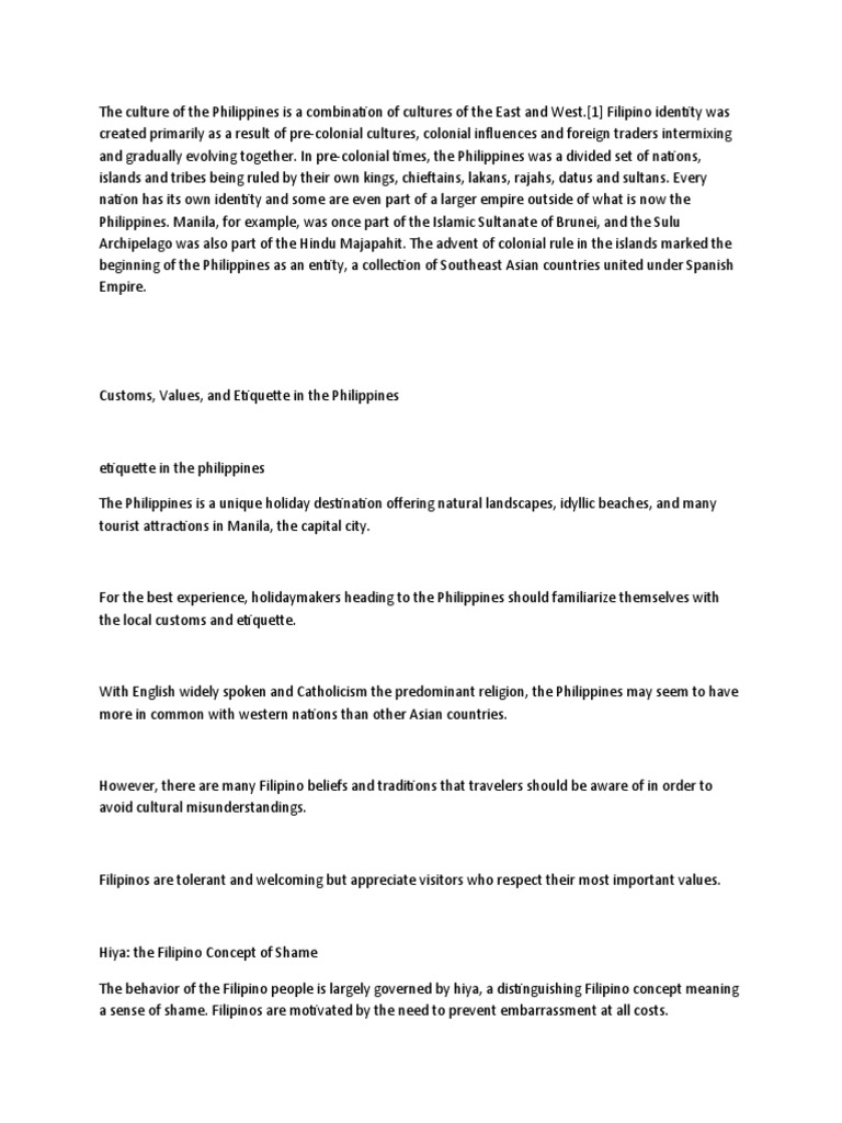 Understanding Filipino Culture and Etiquette | PDF | Philippines | Foods