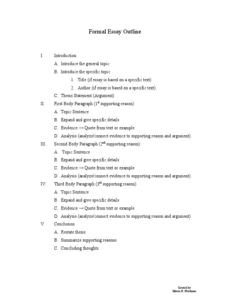 Formal Essay Outline | PDF