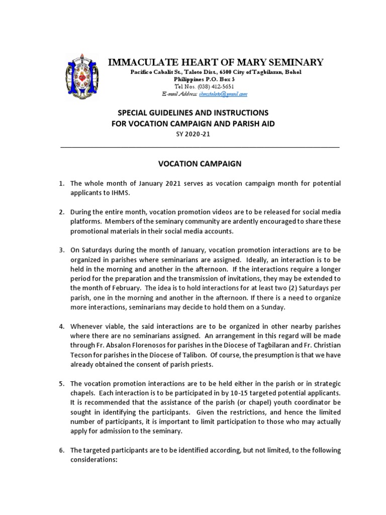 Guidelines For Vocation Promotion and Parish Aid 2021 Final Version | PDF | Religious Education