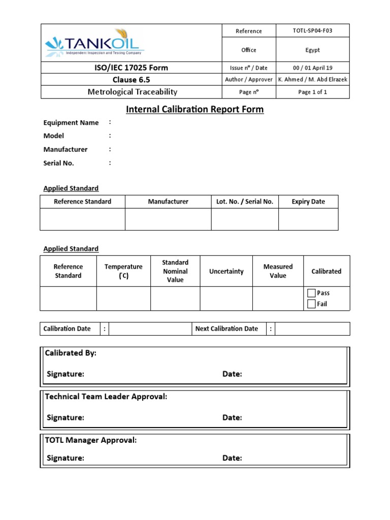 Internal Calibration Report Template | PDF