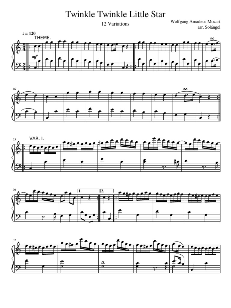 12 Variations of Twinkle Twinkle Little Star | PDF | Variation (Music ...