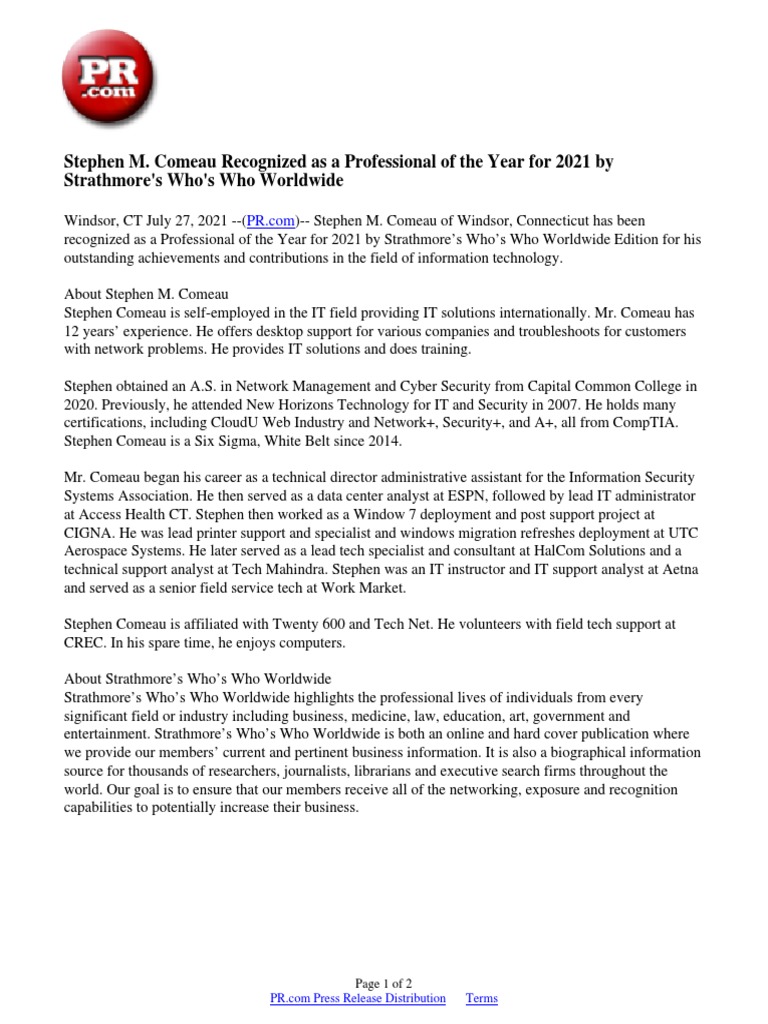 Stephen M. Comeau Recognized As A Professional of The Year For 2021 by ...