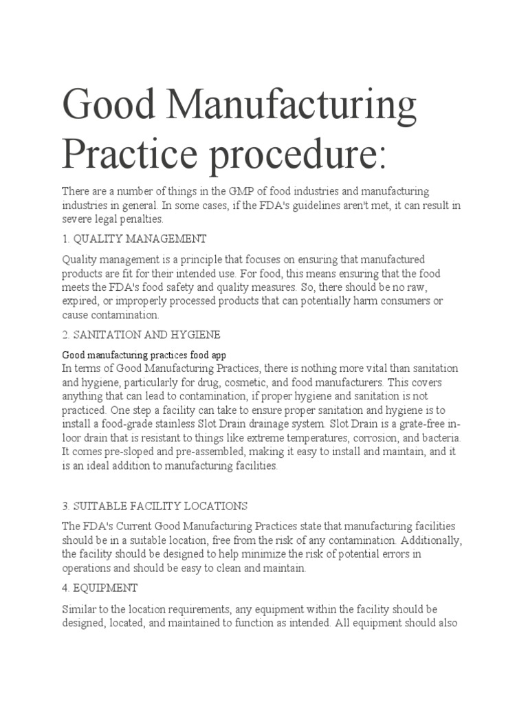 Good Manufacturing Practice Procedure | PDF | Business Process | Safety