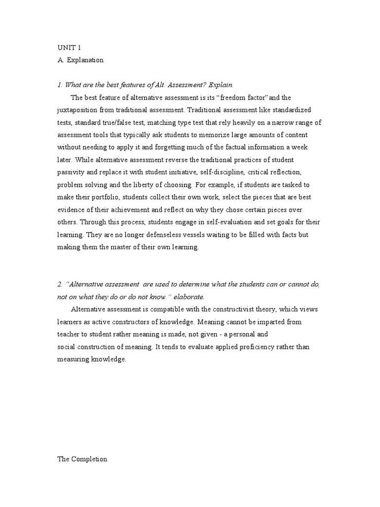 What Are The Best Features of Alt. Assessment? Explain | PDF ...