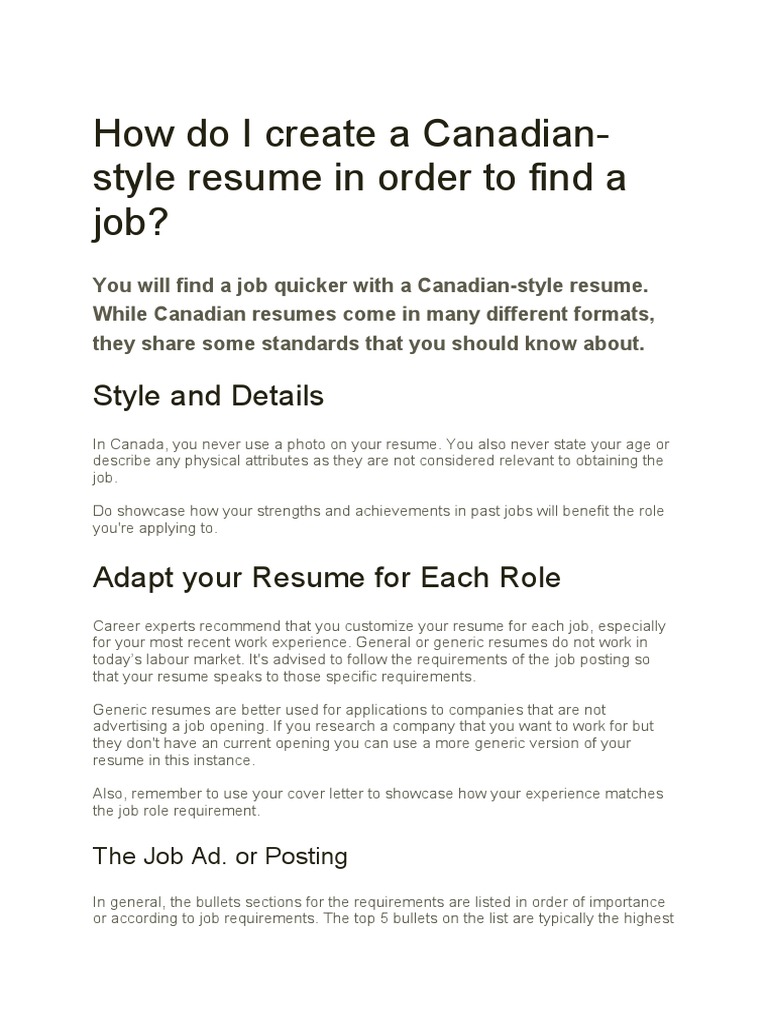 Create A Canadian-Style Resume | PDF | Résumé | Communication