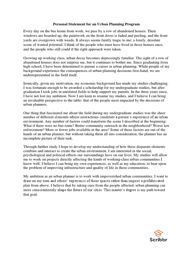 Personal Statement Example Urban Planning 2 | PDF | Urban Planning ...