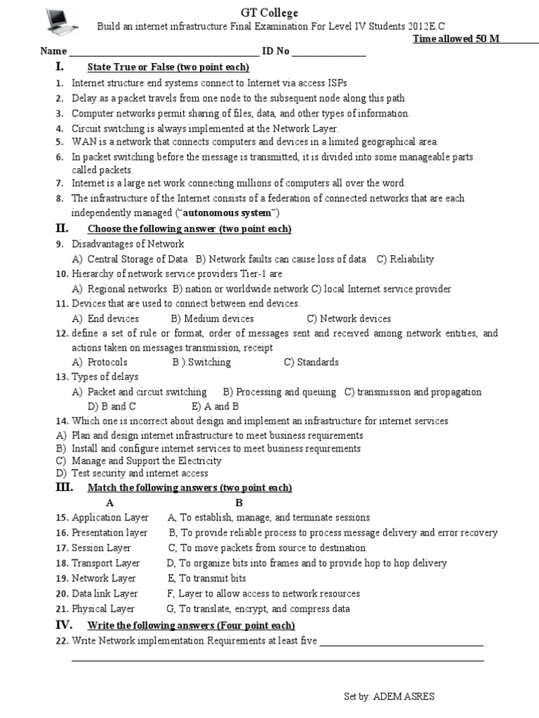 Build An Internet Infrastructure Final Exam | PDF | Packet Switching ...