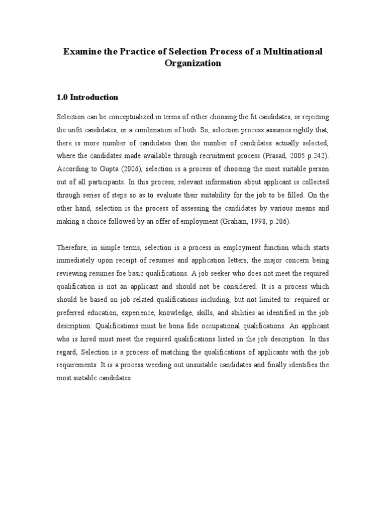 Selection Process in Multinational HRM | PDF | Recruitment | Résumé