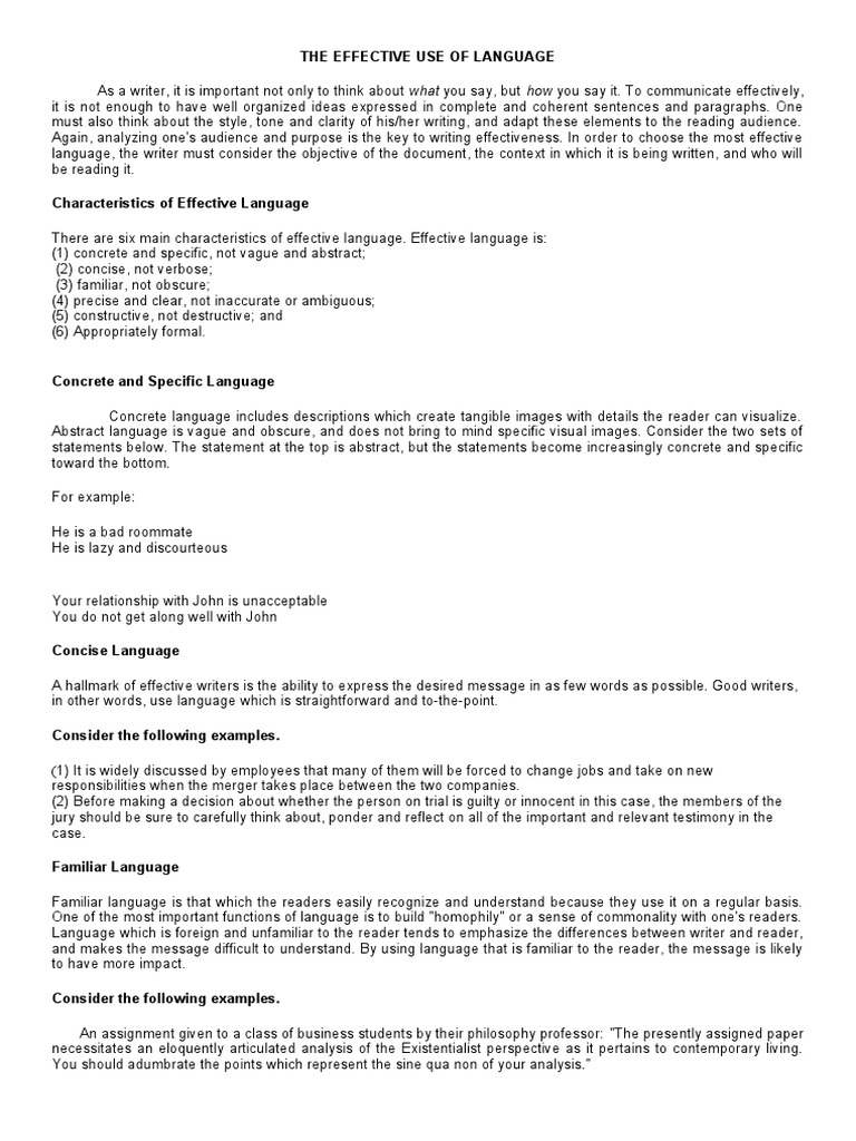 Effective Use of Language | PDF | Neuropsychological Assessment ...