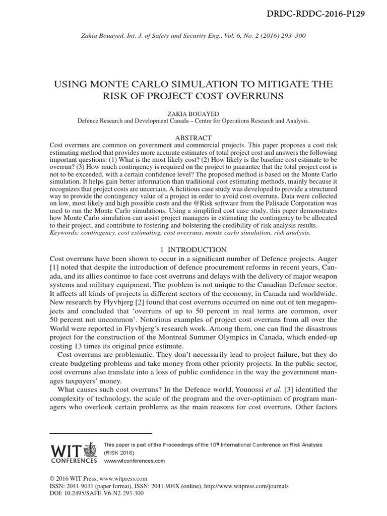 Using MonteCarlo Simulation To Mitigate The Risk of Project Cost ...