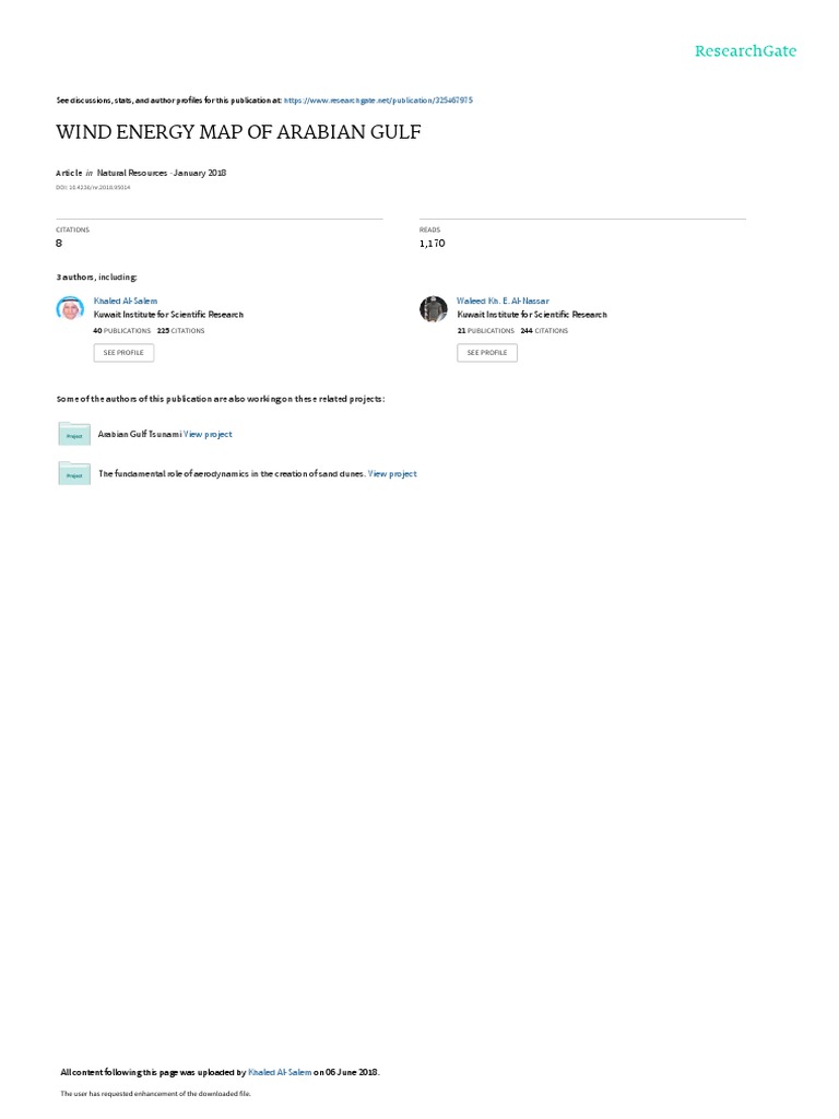 Wind Energy Map of Arabian Gulf: Natural Resources January 2018 | PDF ...