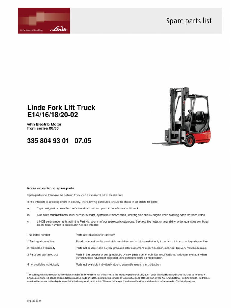Linde Forklift E14-20 Parts List | PDF | Steering | Truck