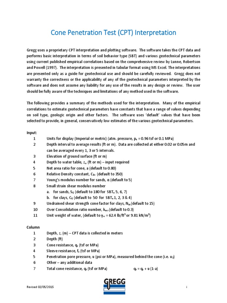 CPT Interpretation Summary | PDF | Silt | Soil Mechanics