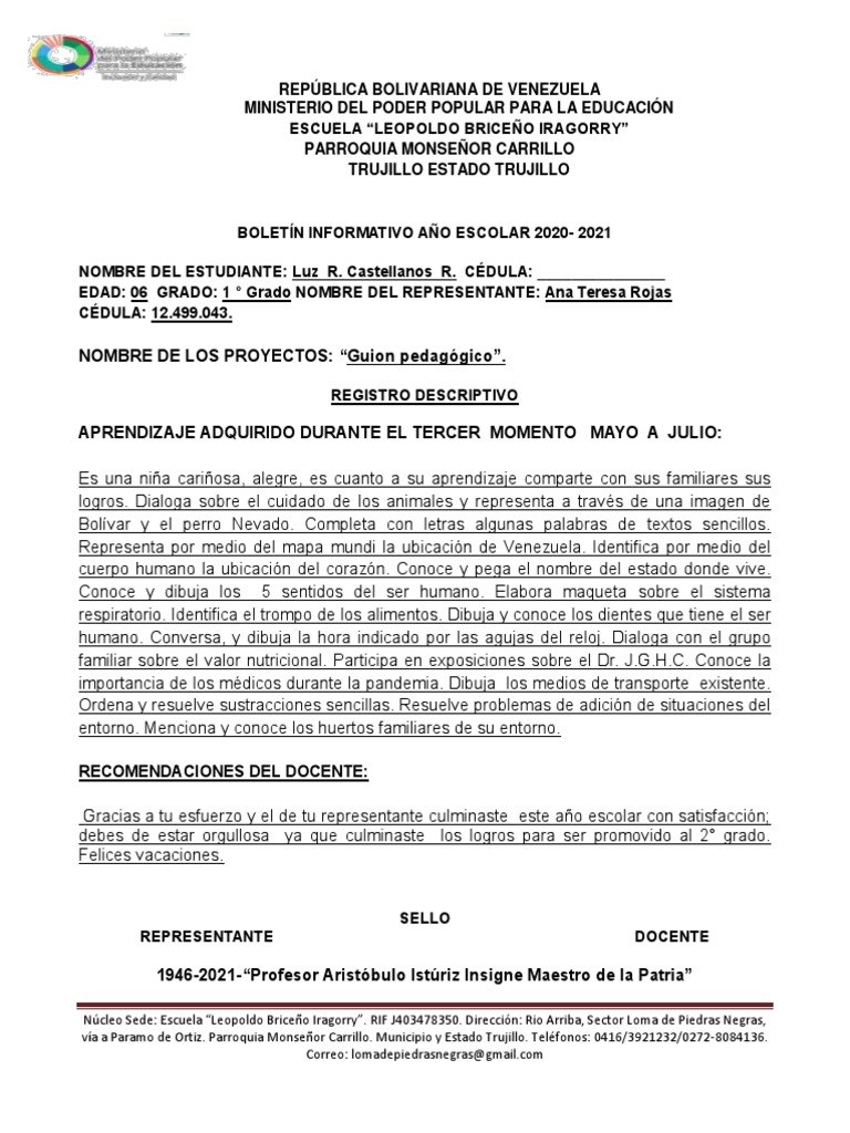 Boletas 3 Lapso | PDF | Venezuela | Maestros