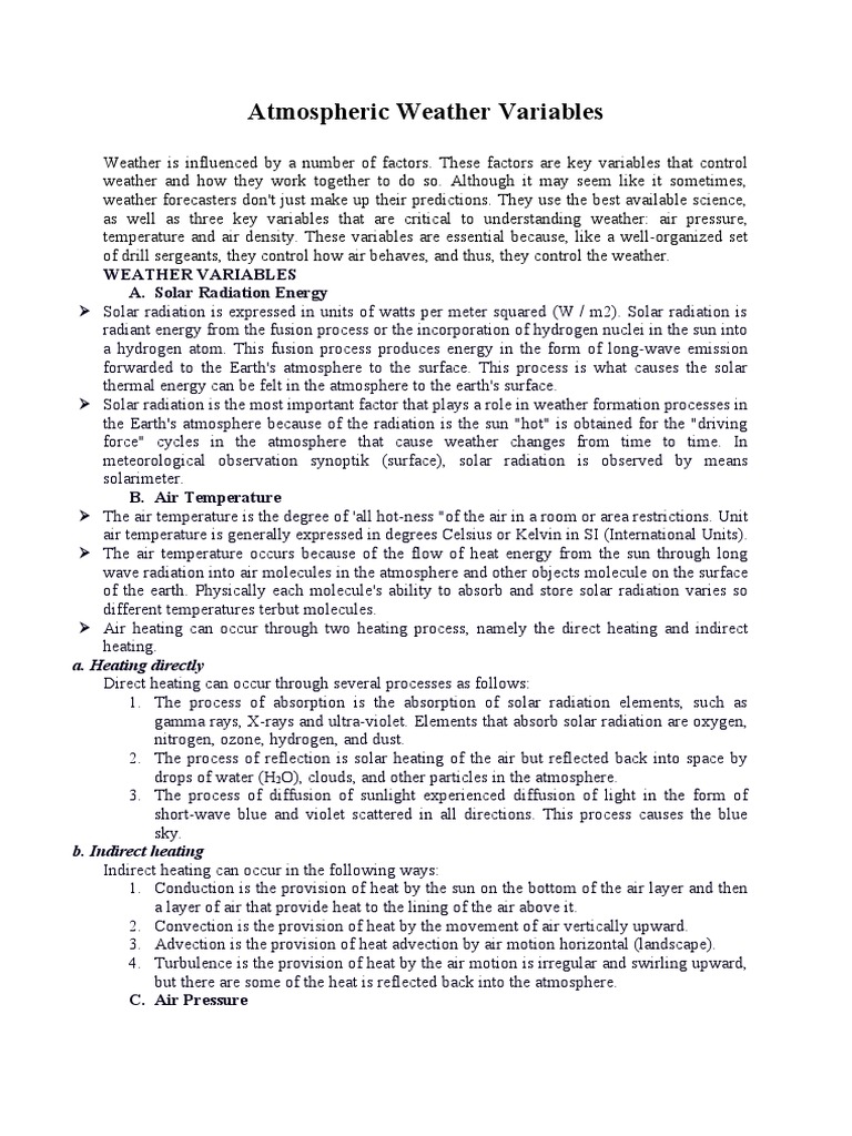 Key Atmospheric Weather Variables | PDF | Atmospheric Pressure ...