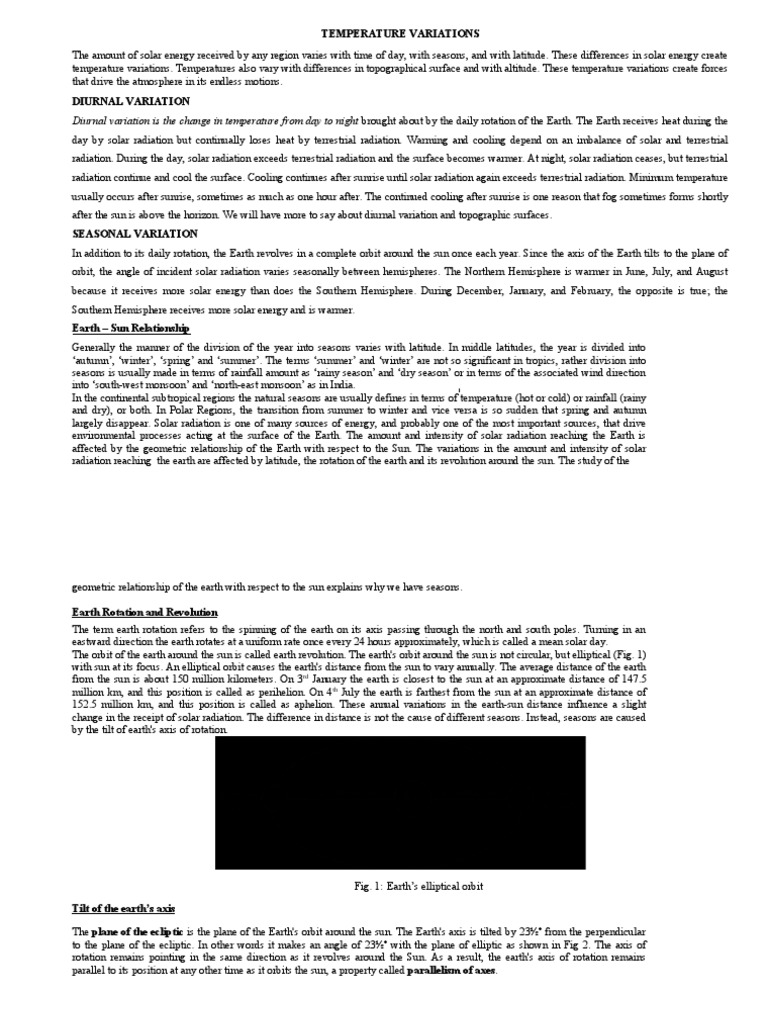 Daily and Seasonal Variation of Temperature | PDF | Earth | Apsis