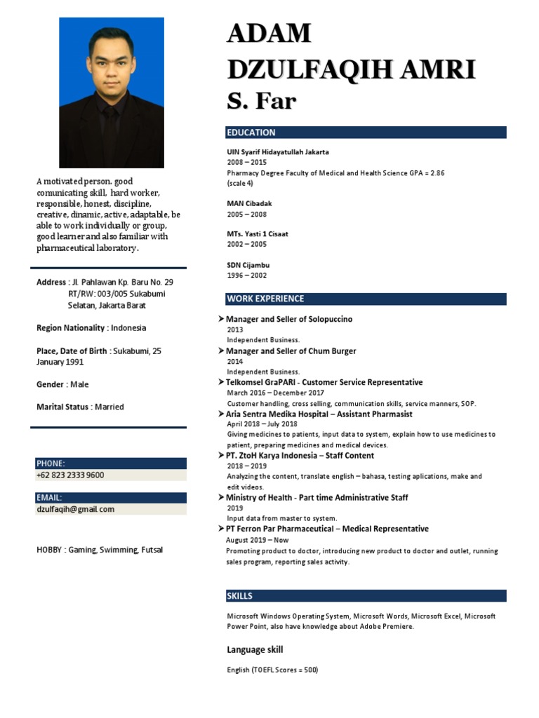Resume Adam New | PDF | Pharmacy | Health Sciences