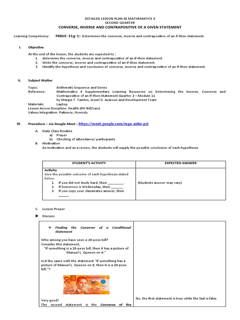 Converse, Inverse and Contrapositive of A Given Statement | PDF ...