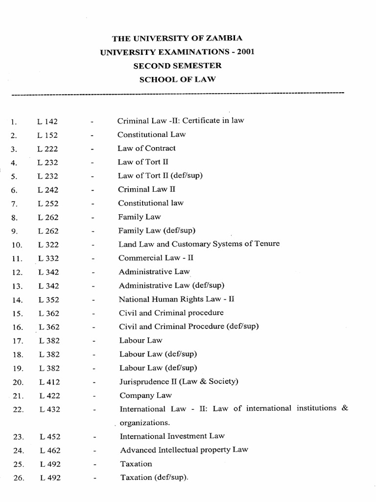 2001 Unza Law SCH Past Papers | PDF