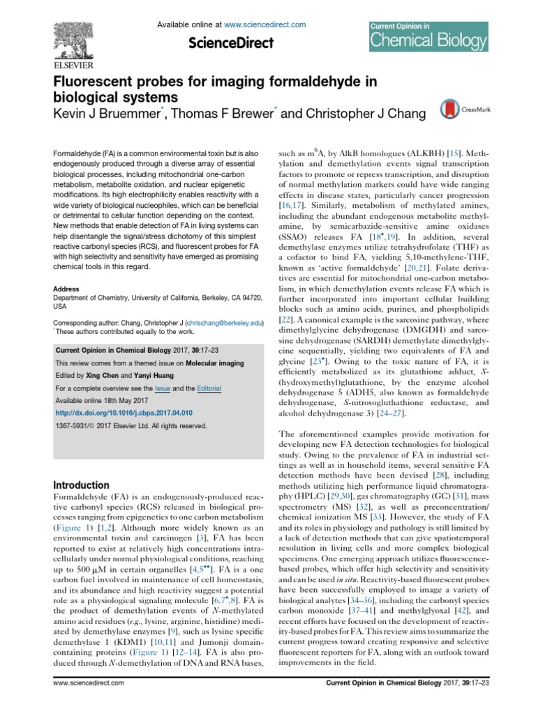 Fluorescent Probes For Imaging Formaldehyde in Biological Systems | PDF ...