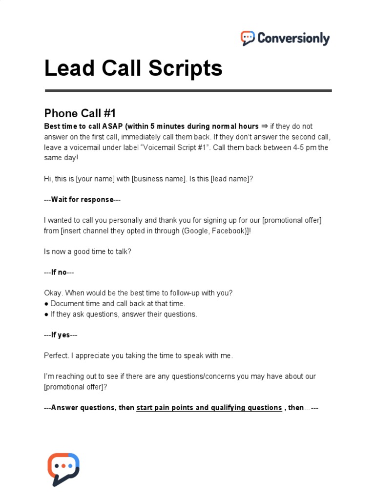 Conversionly Lead Call Scripts | PDF | Chiropractic | Wellness