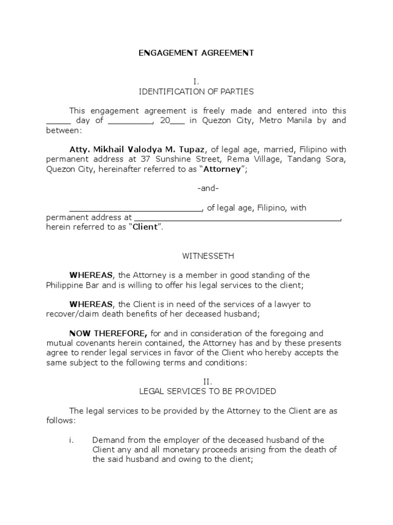 Engagement Agreement Template 1 | Download Free PDF | Practice Of Law ...
