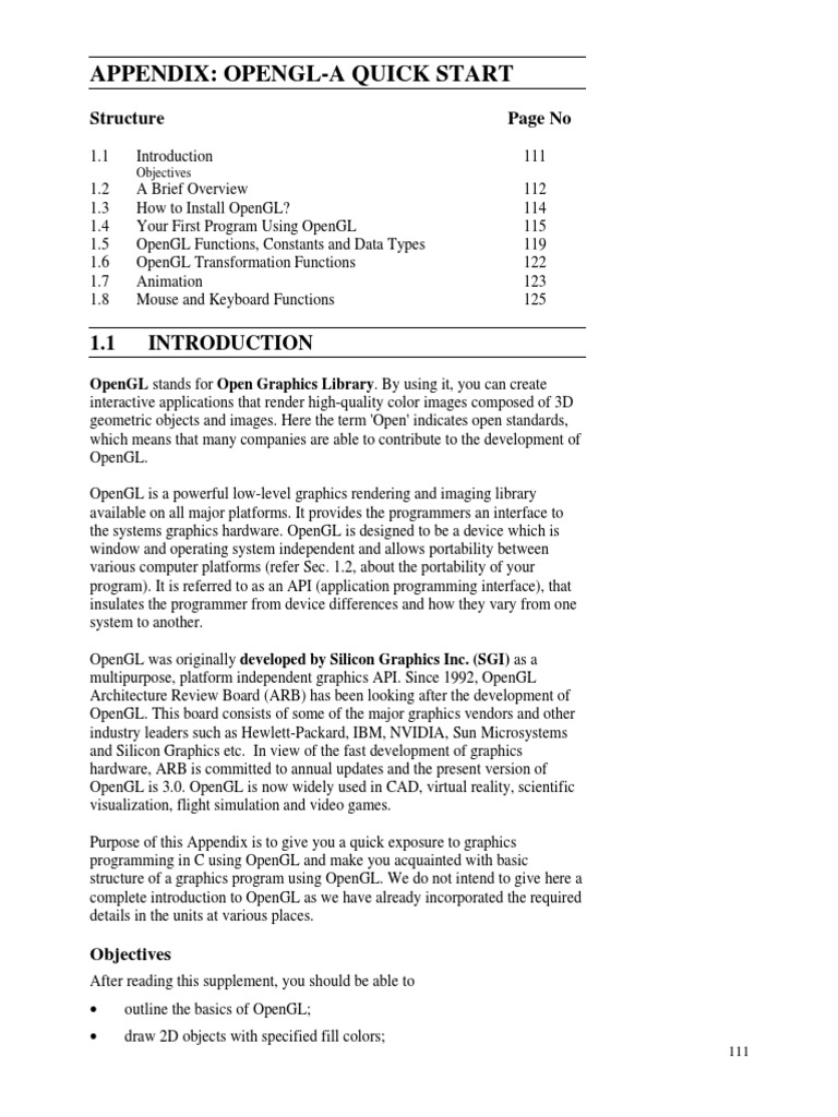Appendix: Opengl-A Quick Start: Structure Page No | PDF | Shader | 3 D Computer Graphics