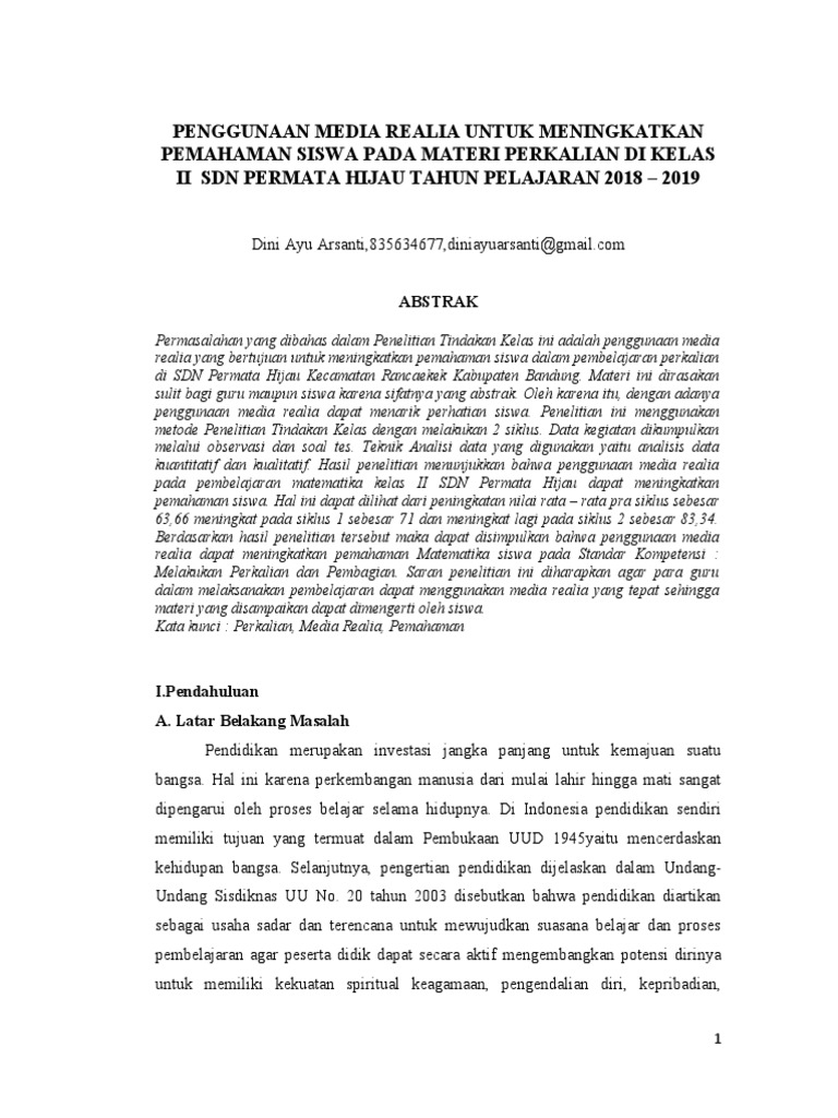 Penggunaan Media Realita Untuk Meningkatkan Pemahaman Siswa Pada Materi ...