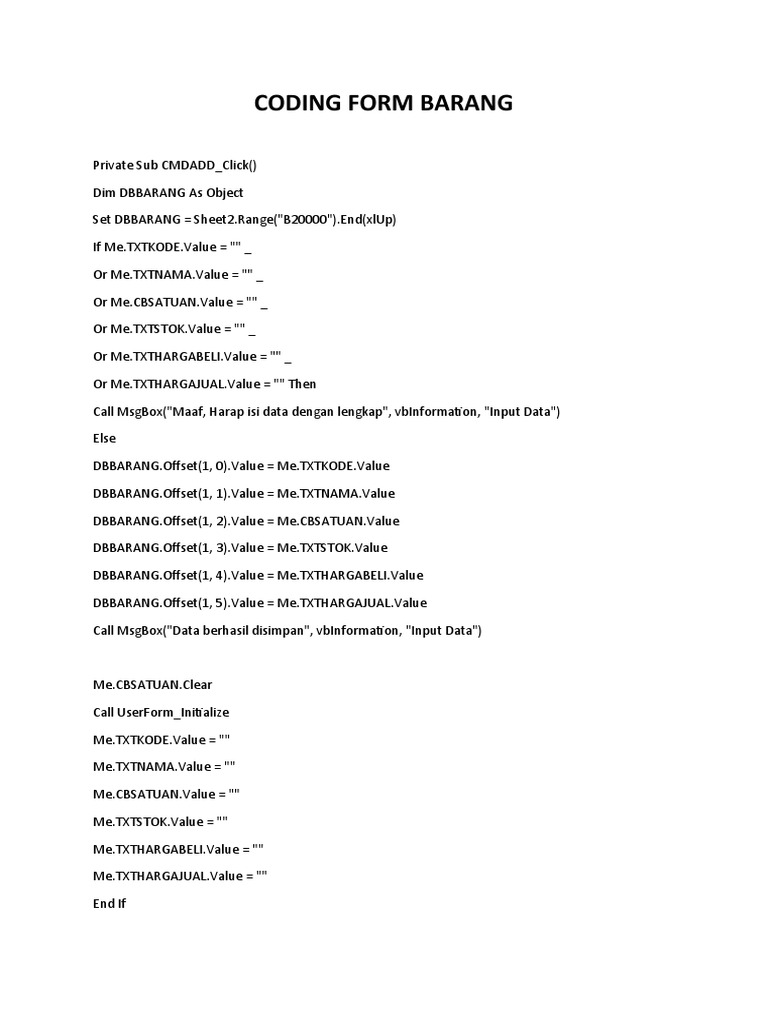 Coding Form Barang Pdf Computer Programming Computing 