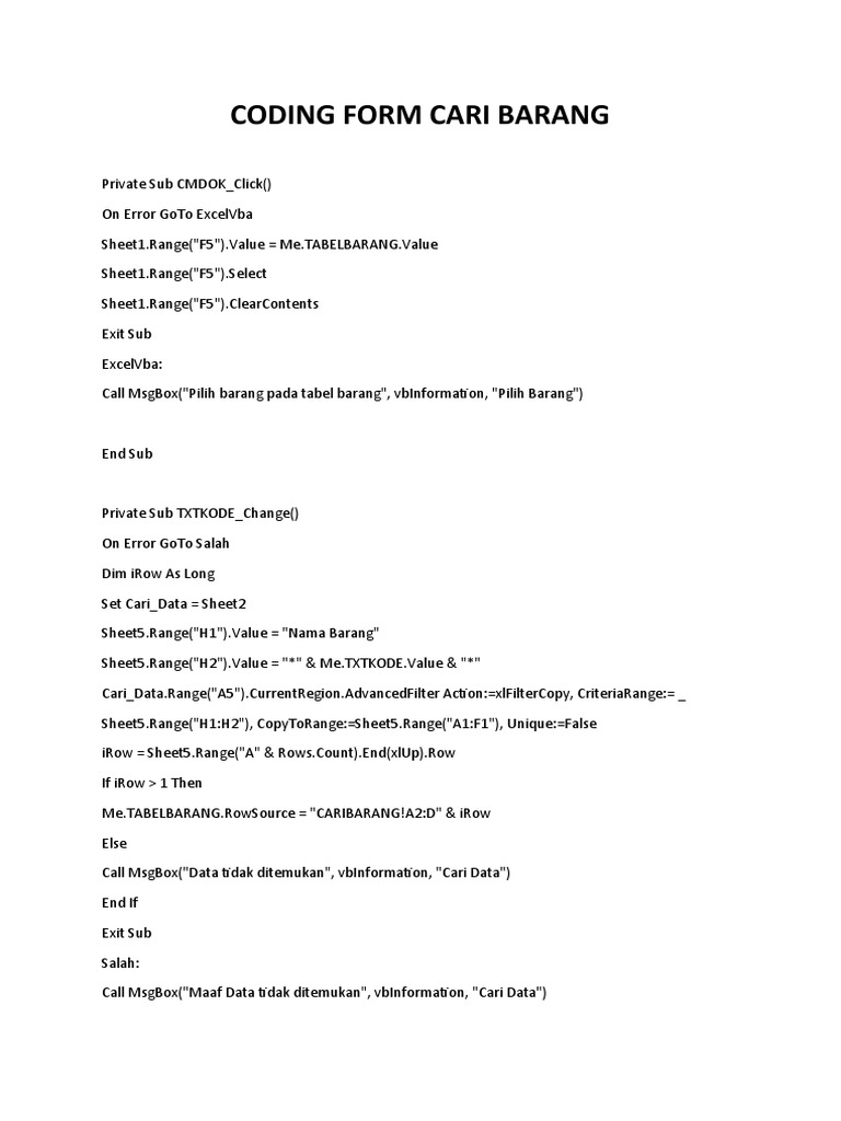 Coding Form Cari Barang | PDF