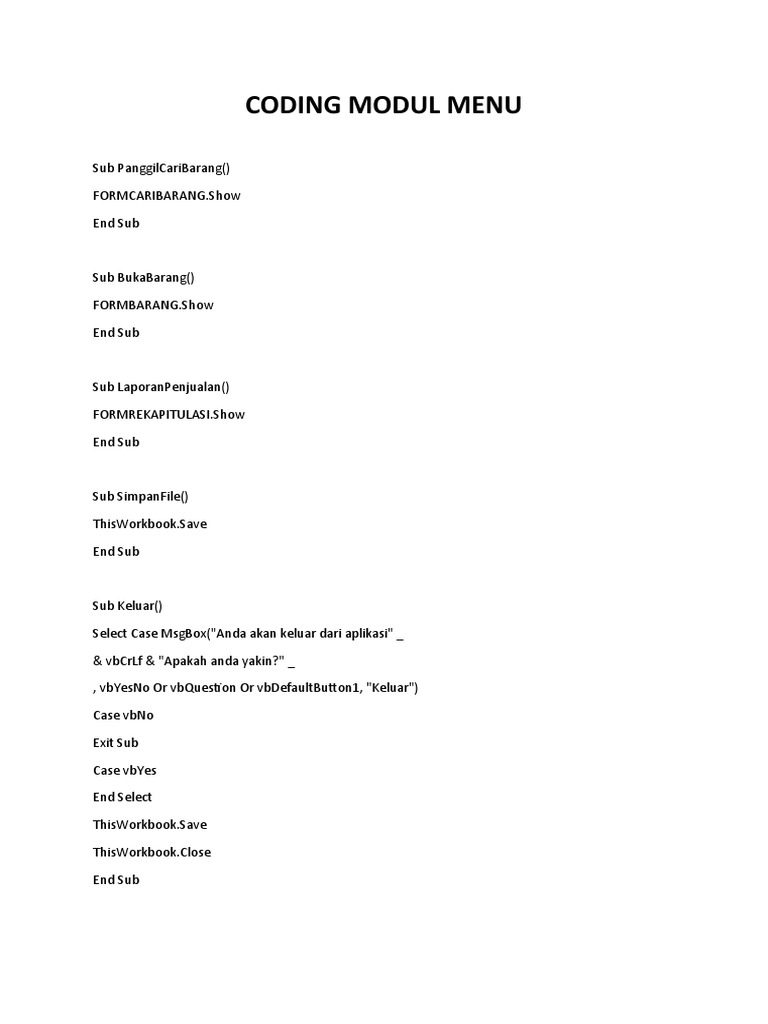 Coding Modul Menu | PDF