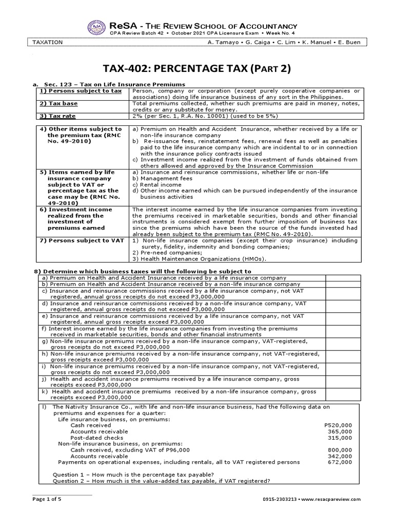 TAX 402 Percentage Tax Part 2 | PDF | Initial Public Offering | Stocks