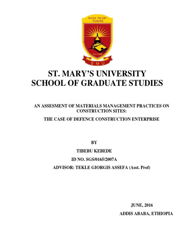 Assesment of Mat MGT Practice On Con Site The Case of DCE-By Tibebu K | PDF | Procurement | Goal