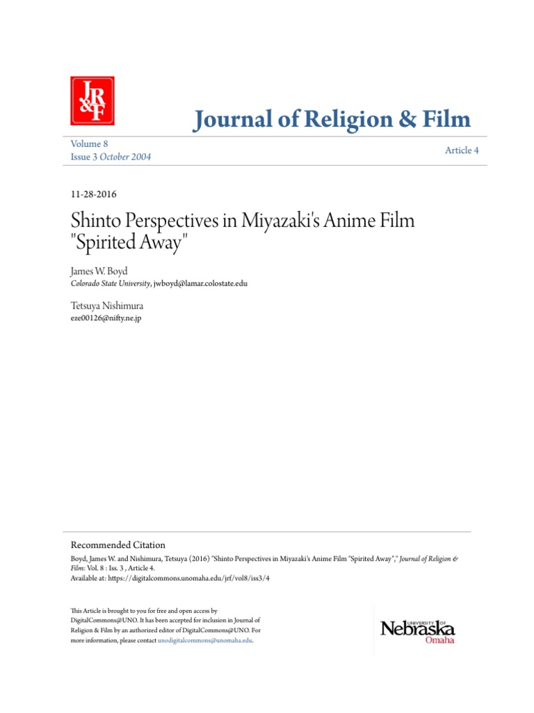 Shinto Perspectives in Miyazakis Anime Film Spirited Away | PDF ...