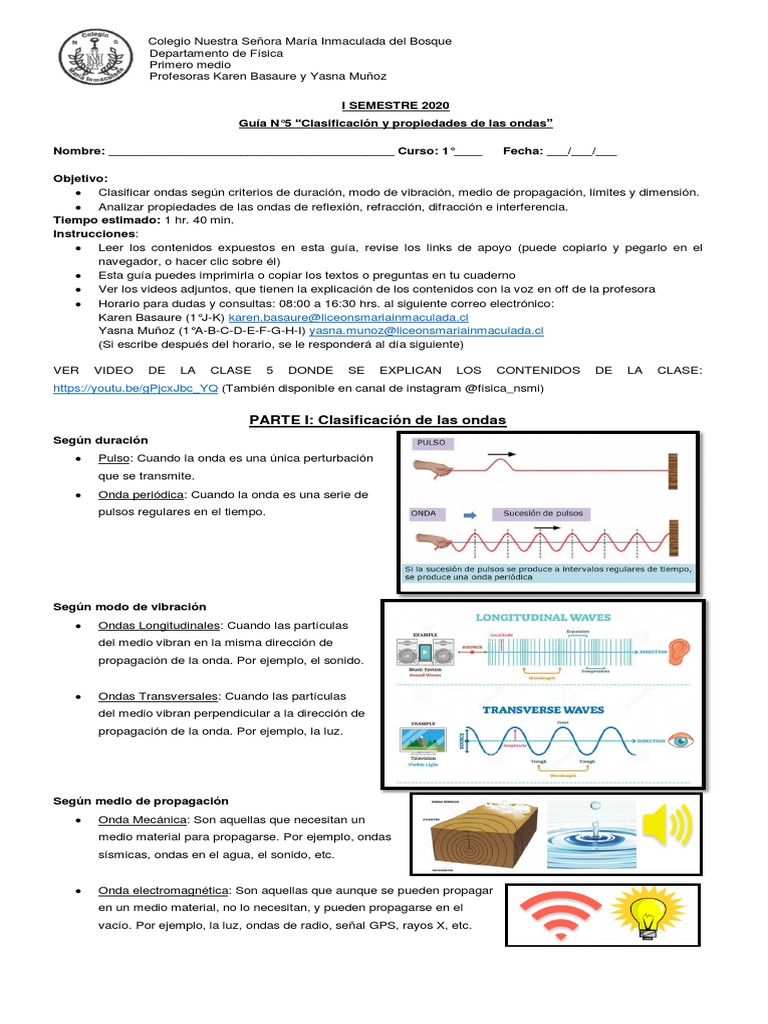1 Medio Física Guía 5 Clasificación y Propiedades de Las Ondas | PDF ...