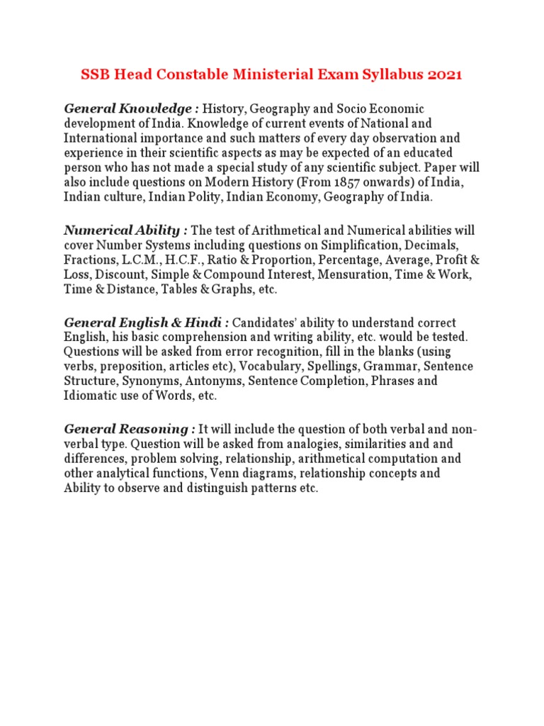 SSB HCM Exam Syllabus | PDF