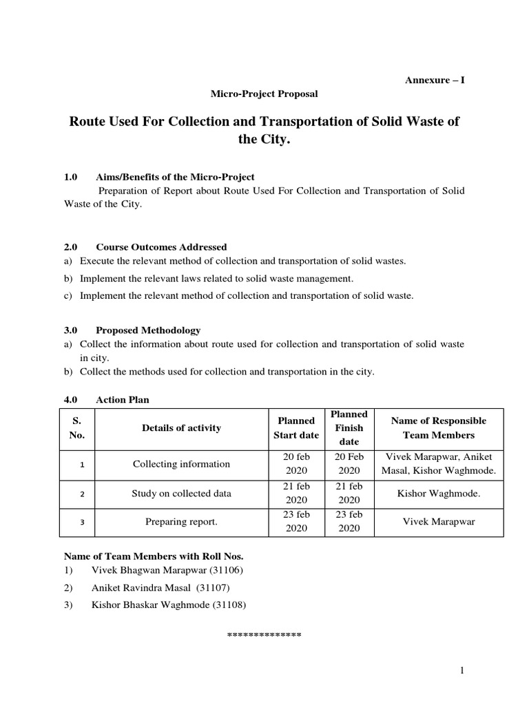 Route Used For Collection and Transportation of Solid Waste of The City ...