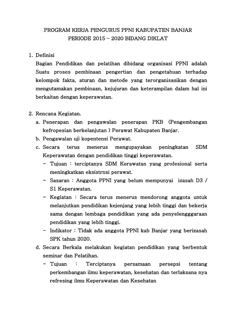 Program Kerja Pengurus Ppni Kabupaten Banjar | PDF