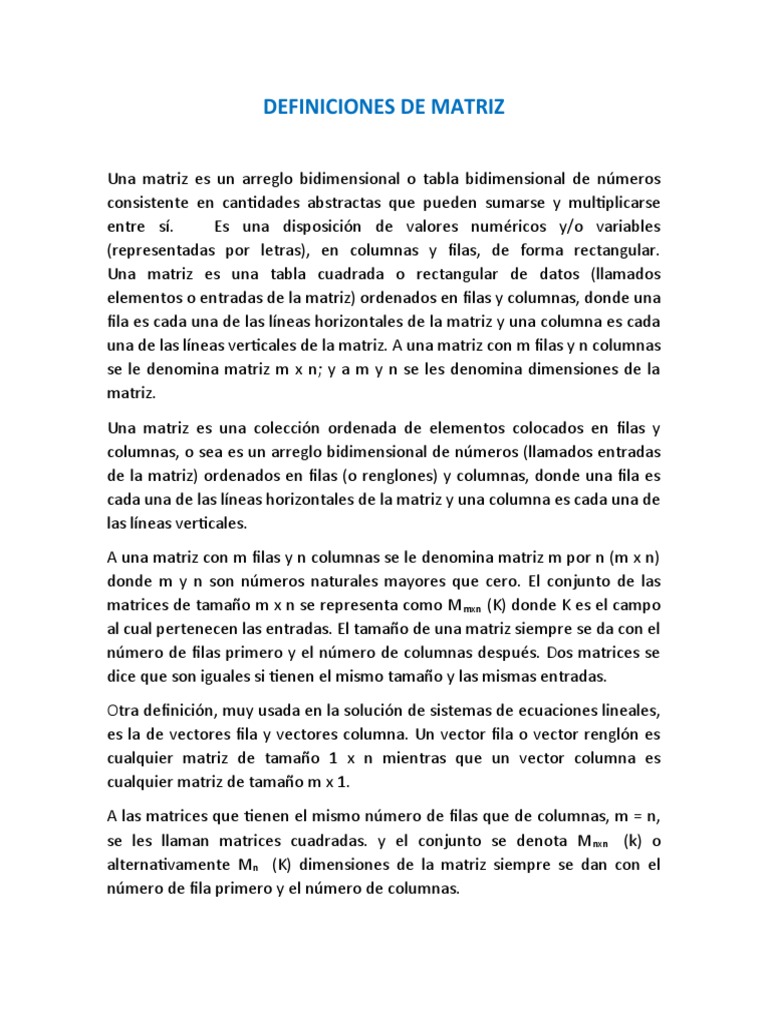 Definiciones de Matriz | PDF | Matriz (Matemáticas) | Análisis funcional
