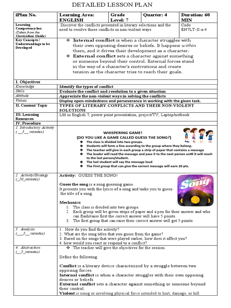 ENGLISH-DLP-7 Types of Conflict With Non-Violent Ways | PDF | Lesson ...