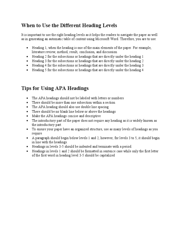 When To Use The Different Heading Levels | PDF