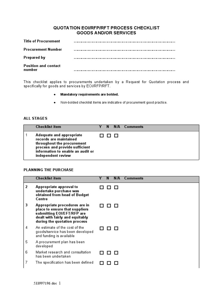 Procurement Questionnaire | PDF | Procurement | Request For Proposal