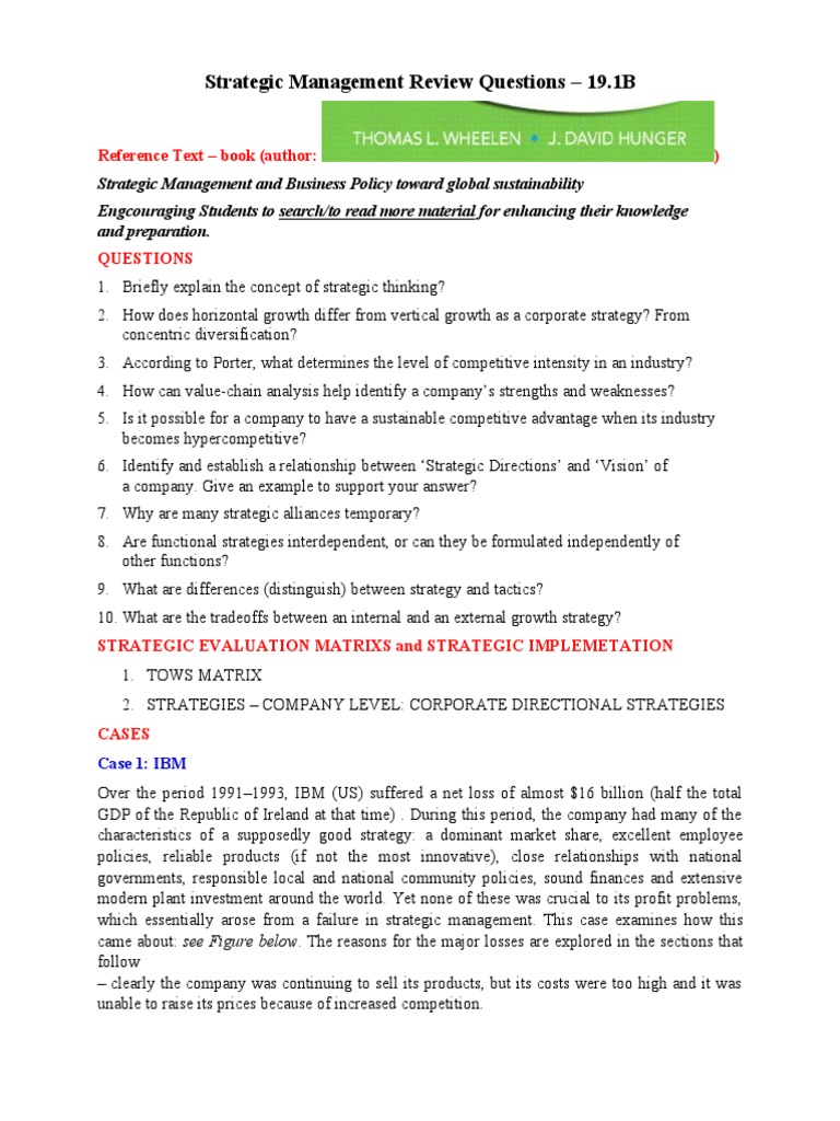 19.1B Strategic Management Review Questions - Final | PDF | Strategic ...