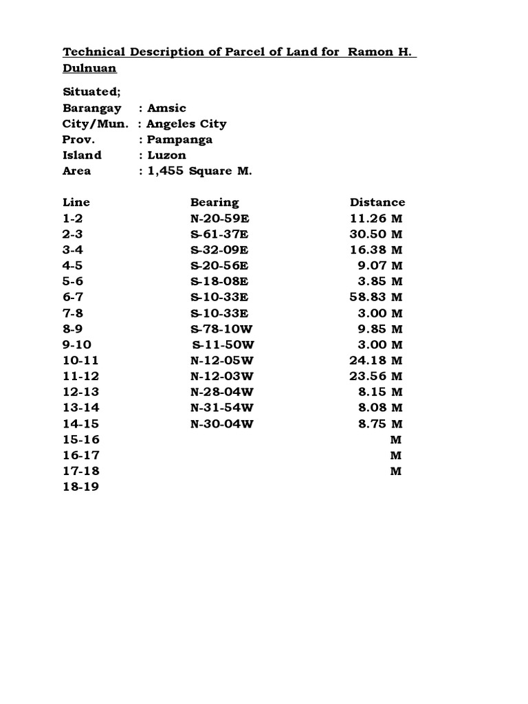 Technical Description of Parcel of Land For Ramon H | PDF