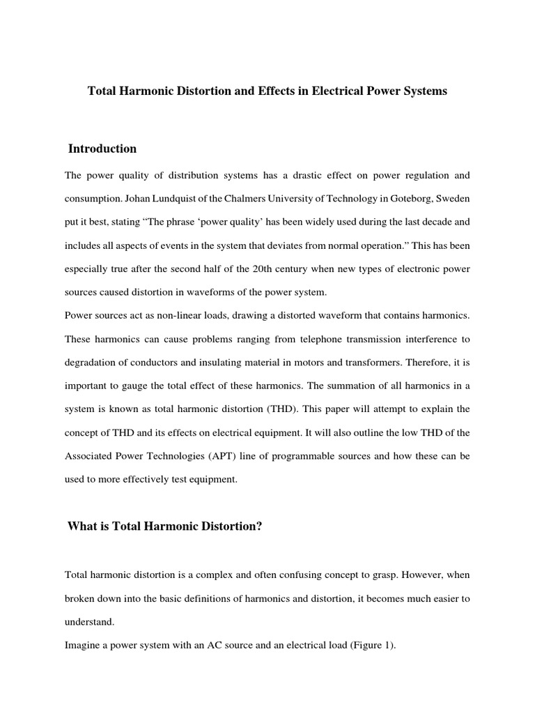 Total Harmonic Distortion and Effects in Electrical Power Systems | PDF ...