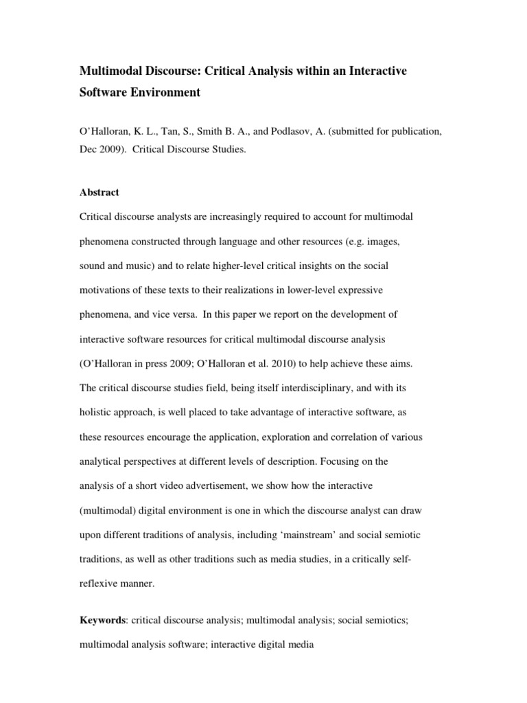 Multi Modal Discourse-Critical Analysis O'Halloran | PDF | Cognition ...