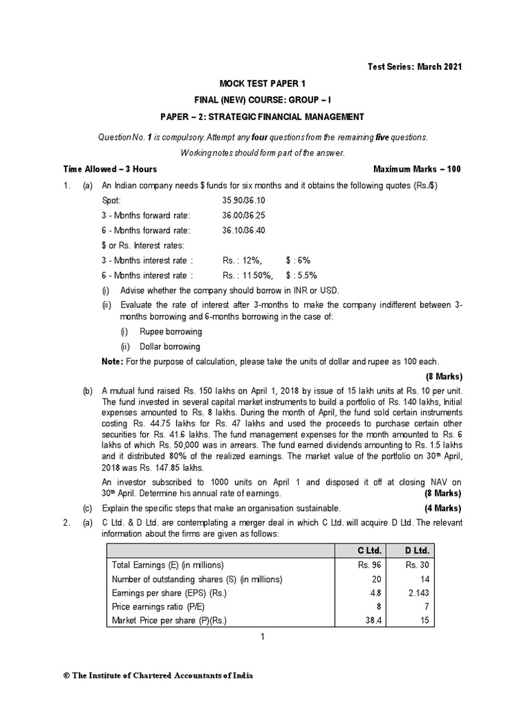 Question No. 1 Is Compulsory. Attempt Any Four Questions From The ...