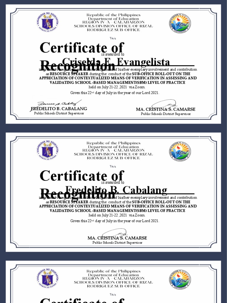 Cert For SBM Roll Out Recog | PDF