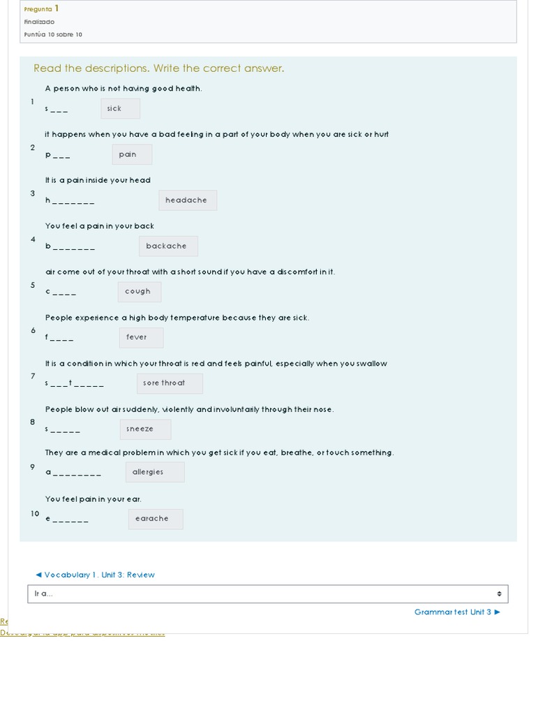 Vocabulary Test Unit 3 | PDF