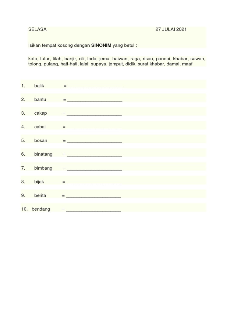 Latihan Sinonim Dan Antonim | PDF